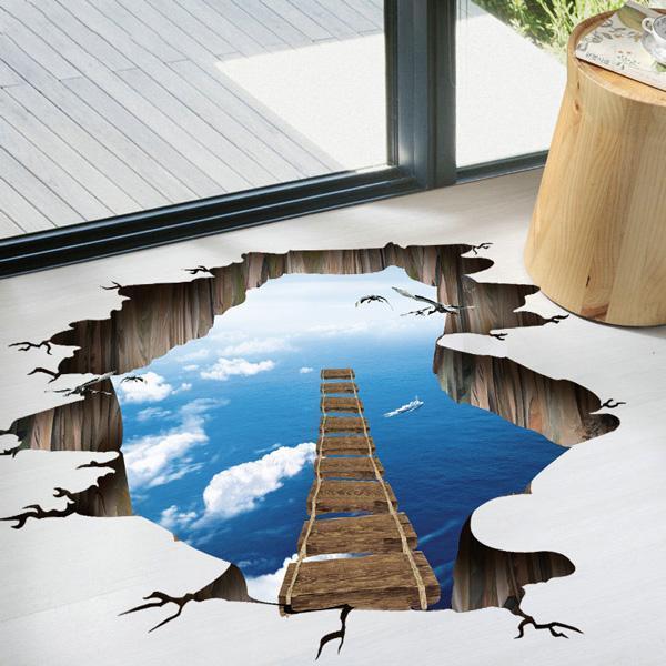 3D Optical Illusion Bridge Over Hole Floor Sticker - GEEKYGET