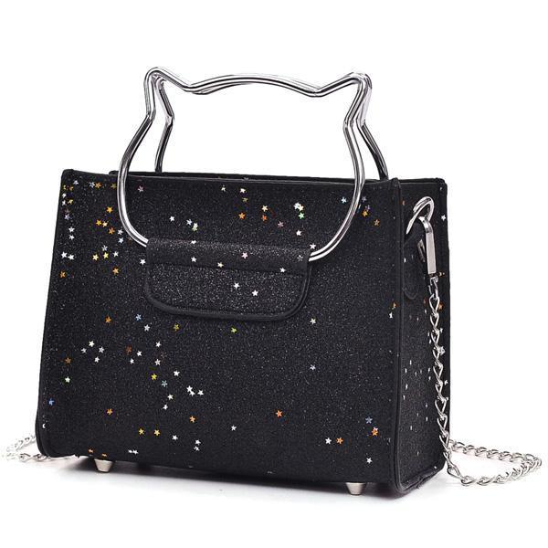 Cat Handle Glittery Shoulder Bag With Clutch - GEEKYGET