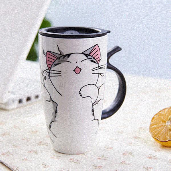 Cute Cat Ceramic Mug with Cover Lid - GEEKYGET