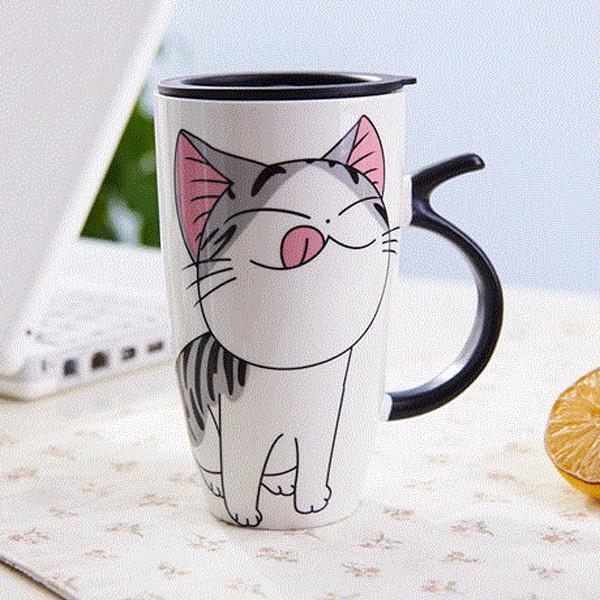 Cute Cat Ceramic Mug with Cover Lid - GEEKYGET