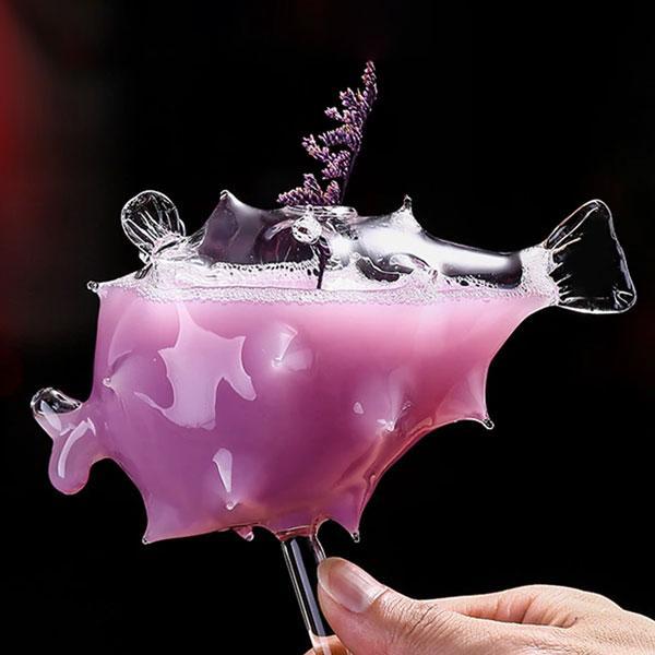 Pufferfish Shaped Cocktail Glass With Glass Straw - GEEKYGET
