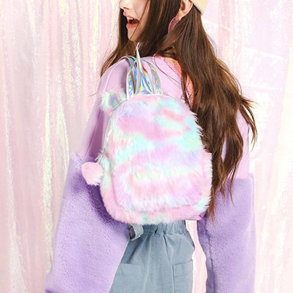 Fluffy Rainbow Unicorn Backpack - GEEKYGET