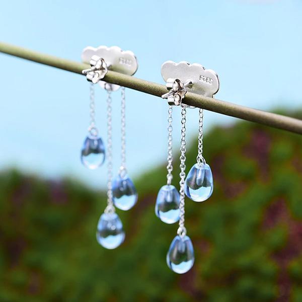 Gemstone Raindrop Cloud Earrings - GEEKYGET