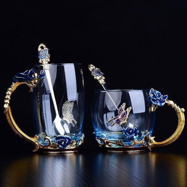 Handmade Enamel Butterfly Rose Cup - GEEKYGET
