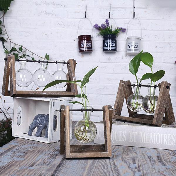 Rustic Bulb Planter Terrarium with Wooden Stand - GEEKYGET®