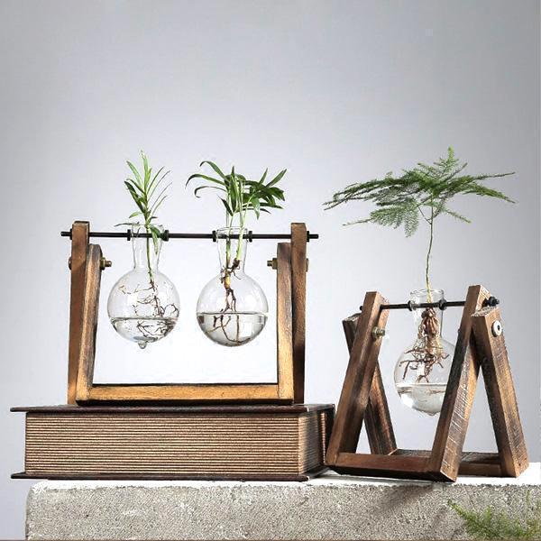 Rustic Bulb Planter Terrarium with Wooden Stand - GEEKYGET