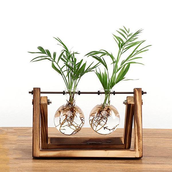 Rustic Bulb Planter Terrarium with Wooden Stand - GEEKYGET