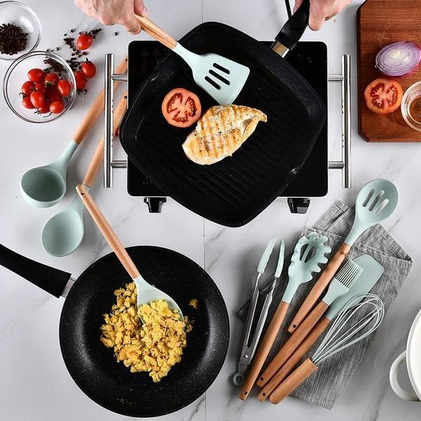 Rustic Kitchen Utensils with Wooden Handles - GEEKYGET®