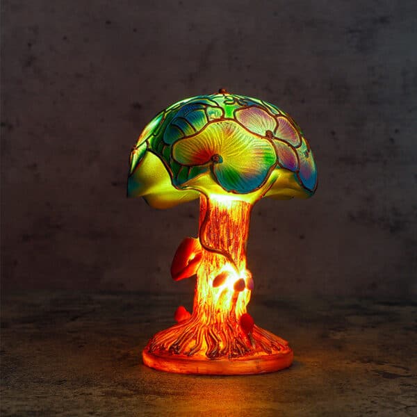 Whimsical Mushroom Garden Stained Glass Lamp - GEEKYGET